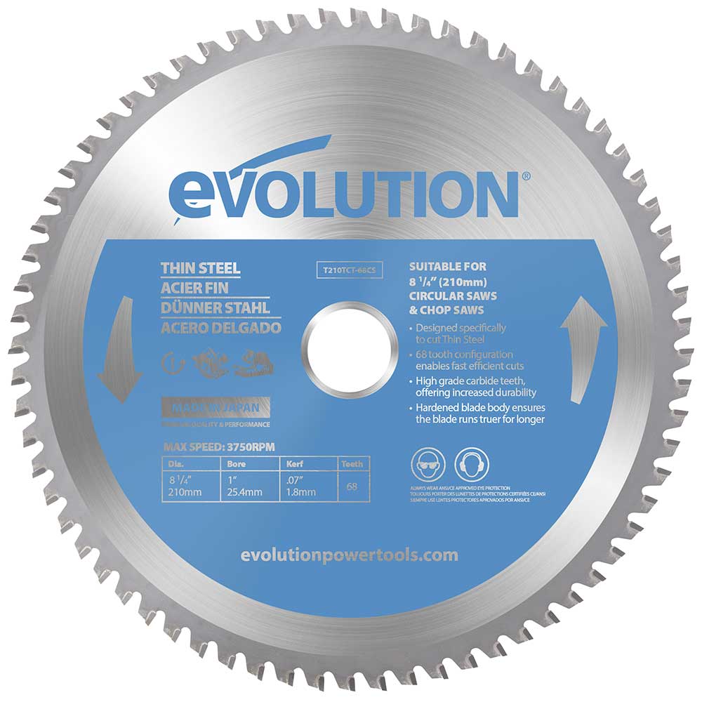 Tarcza TCT do cięcia cienkiej stali Evolution 210 mm 68T — Evolution ...